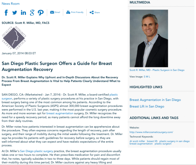 San Diego Plastic Surgeon Offers a Guide for Breast Augmentation Recovery | Scott R. Miller MD ...